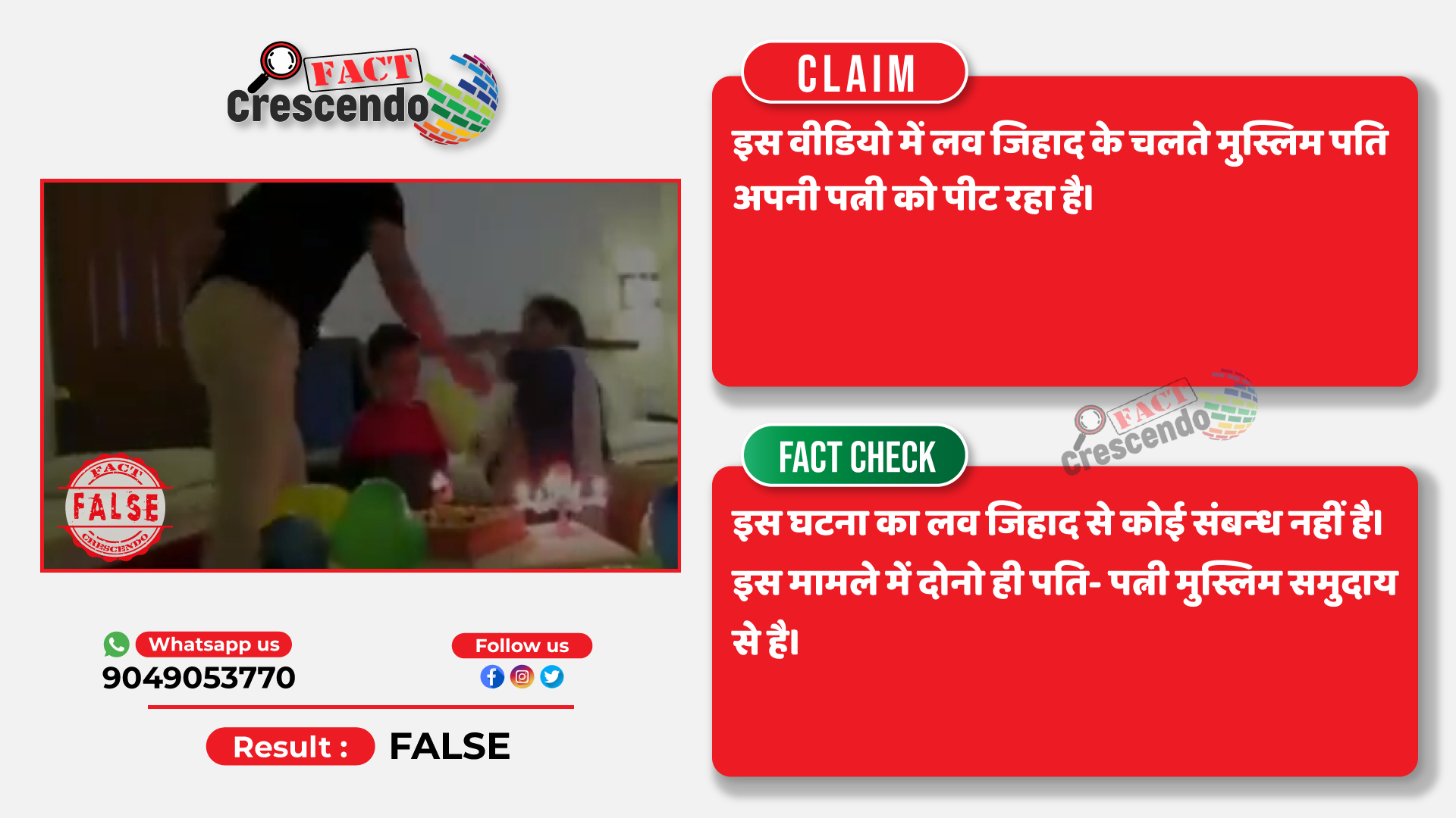 बच्चे के जन्मदिन पर पत्नी को पीट रहे पति के वीडियो को झूठे लव जिहाद के